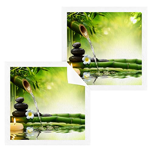 KEEPREAL 2 Pack Bamboo Stalks Candle and Basalt Stones Washcloths Set - Highly Absorbent Pure Cotton Wash Clothes - Soft Fingertip Towel for Bath, Spa