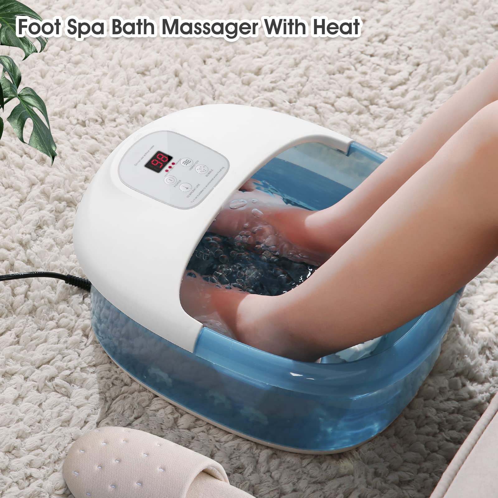 CHRUN Foot Spa Bath Massager with Shiatsu Massage Heated Vibration, Air Bubbles 14 Massage Roller Storage Boxes, Fast Heating and Adjustable Temperature Control 95-118℉ for Family Feet Stress Relief