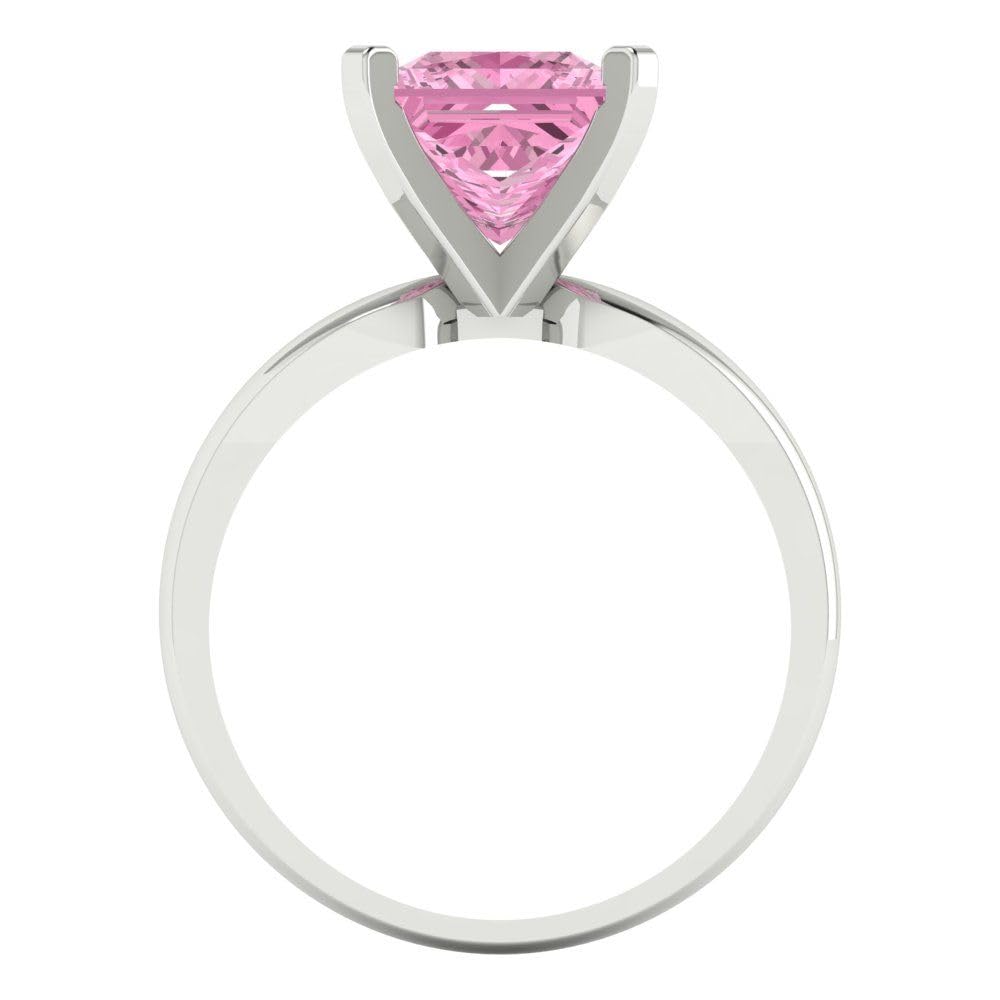 Clara Pucci 2.50ct Princess Cut Solitaire Pink Simulated Diamond Excellent Engagement Bridal Promise Anniversary Ring 18K White Gold 5