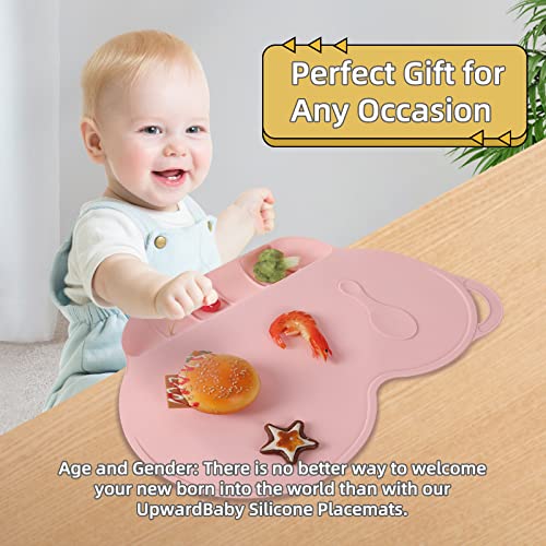Silicone Placemats with Food Catching Pockets - 15 x 10” Home and Restaurant Table Mat - Non-Slip Suction Placemat for Toddlers (Pink)
