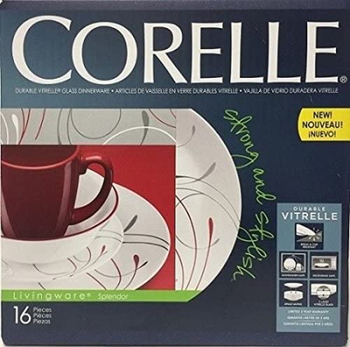 Corelle "Splendor Chip and Break Resistant Dinner Set, Glass, Red/Grey, Set of 16