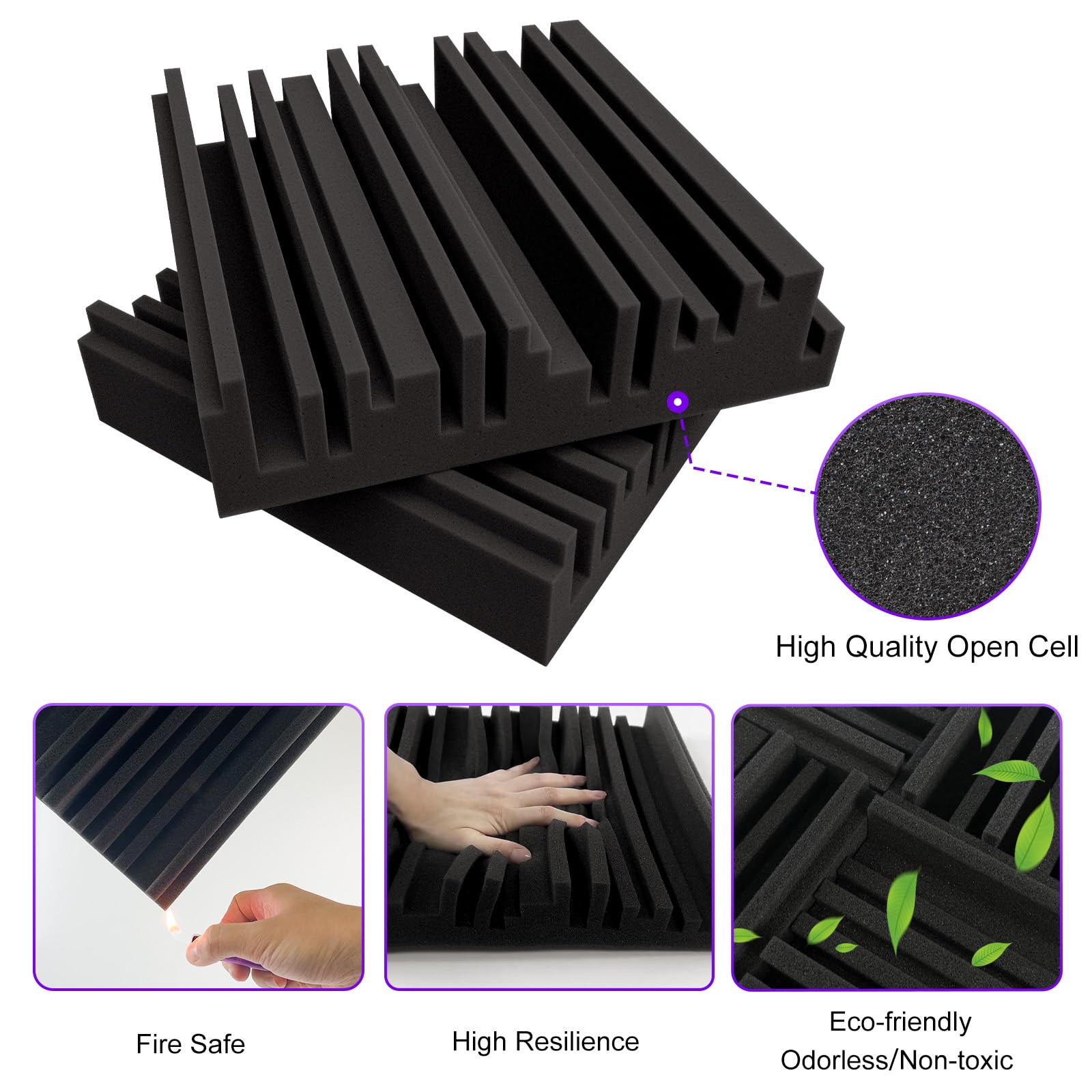 TroyStudio Thick Acoustic Foam Panels, 12 X 12 X 2 Inch 18 Pcs Broadband Sound Absorbing Foam, Dense Soundproof Padding Tile, Recording Studio Foam Absorber, Groove Decorative 3D Wall Ceiling Panel