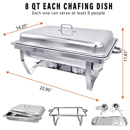 JSTUOKE Chafing Dish Buffet Set 1 Pack, 8QT Stainless Steel Chafer, Rectangle Catering Warmer Server w/Lid Water Pan Folding Stand Fuel Tray Holder Spoon Clip