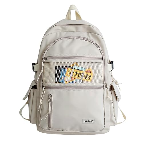 JARKJARD Kawaii Backpack Cute Aesthetic Backpack for School College Student Travel Bookbag for Girls Large Capacity Casual Daypack(White)