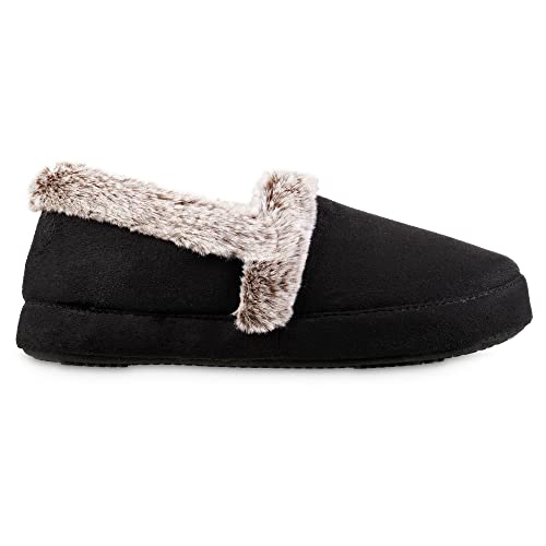 isotoner womens Recycled Microsuede a Line Slipper, Black, 6.5-7.5 US