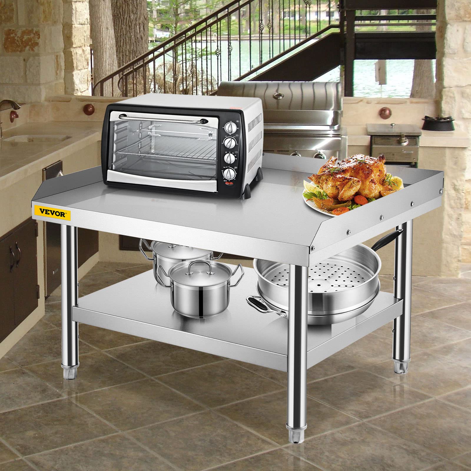 VEVOR Stainless Steel Equipment Grill Stand, 36 x 28 x 24 Inches Stainless Table, Grill Stand Table with Adjustable Storage Undershelf, Equipment Stand Grill Table for Hotel, Home, Restaurant Kitchen