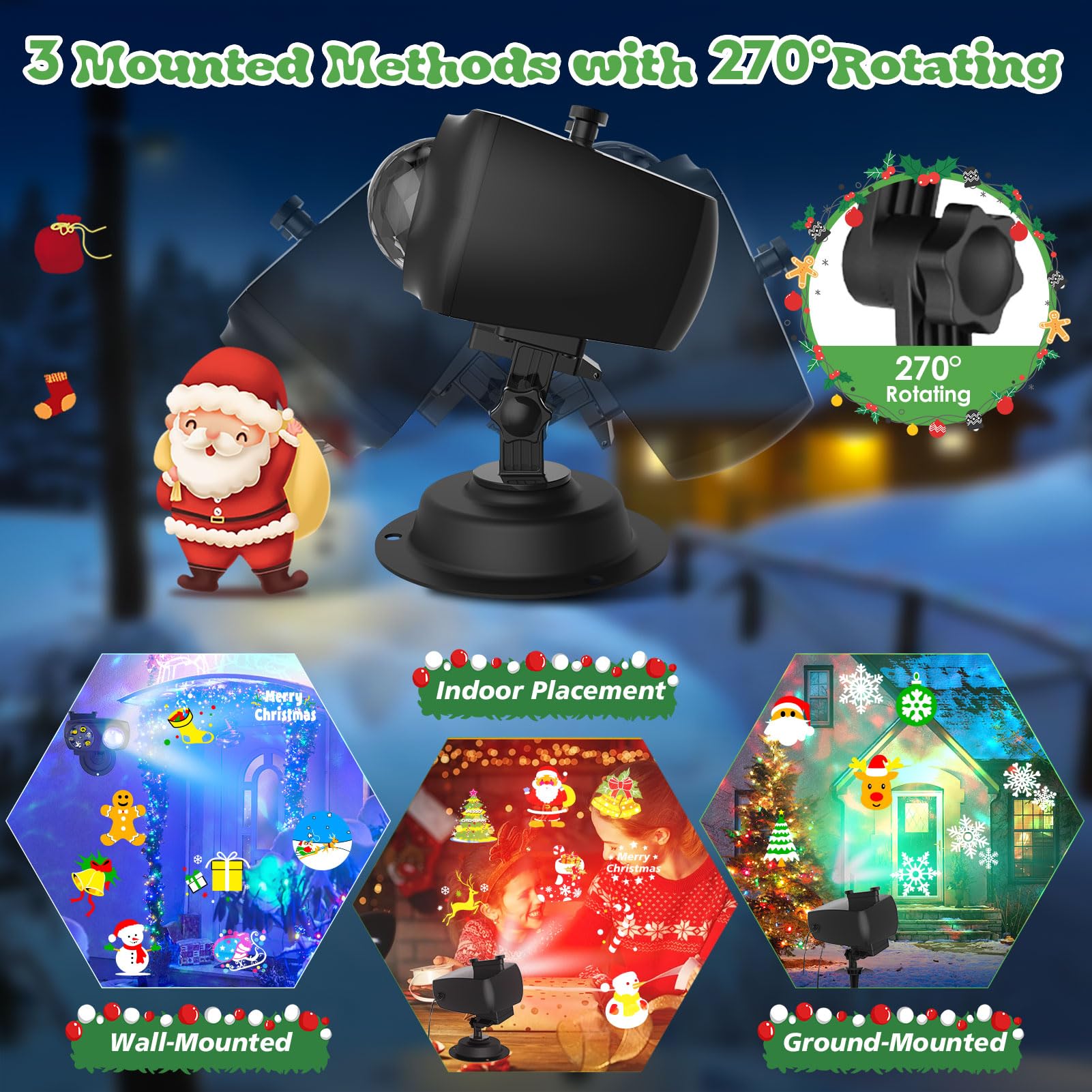 Christmas Projector Lights Outdoor 2-In-1 64 HD Effects Patterns & 3D Ocean Wave Snowflake Christmas Holiday Projector Light Waterproof IP65 with Remote Control Timer Home Garden Party Xmas Decor Gift