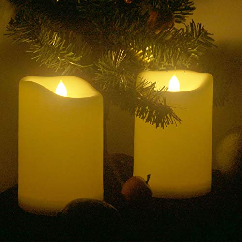 Outdoor Waterproof Large Flameless LED Candles with Remote Timer Battery Operated Plastic Big Pillar Candles for Garden Patio Home Wedding Party Decorations Flickering Electric Lights 4”x6” 2 Pack