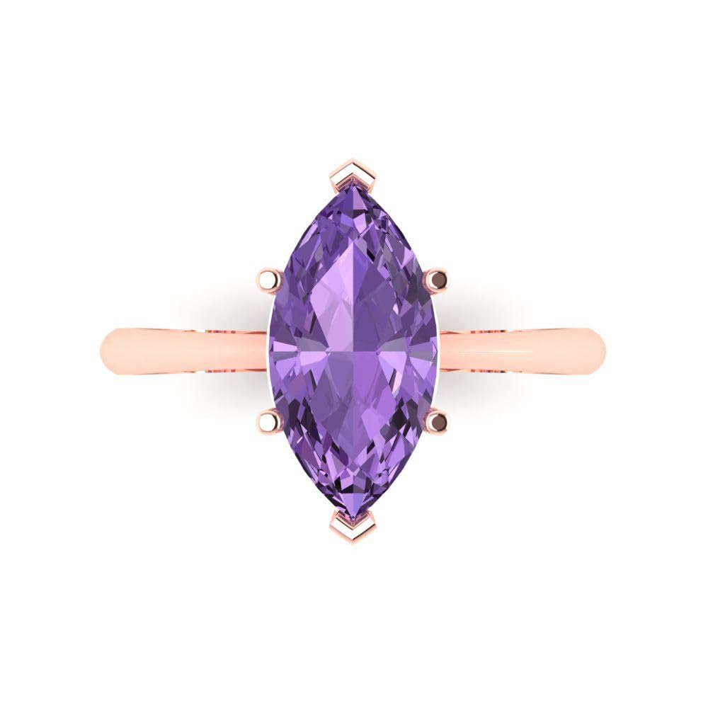 Clara Pucci 2.55 ct Marquise Cut Custom Engraving Solitaire Simulated Alexandrite Classic Statement Art Deco Ring 14k Rose Gold Size 6.5