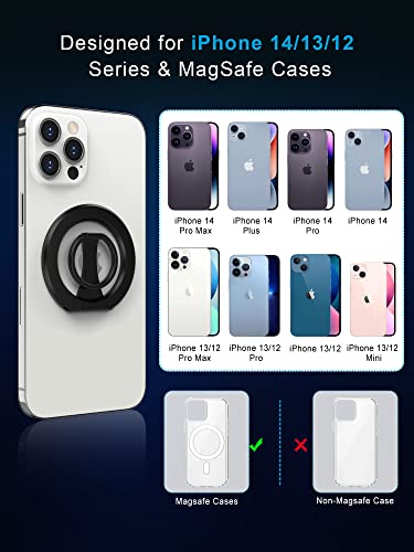 Magnetic Phone Ring Holder with MagSafe, SUPERONE [Aluminum Alloy] 2-in-1 Magnetic Phone Grip with Adjustable Stand, Compatible with iPhone 14/13/12, Pro, Pro Max, Mini, Black