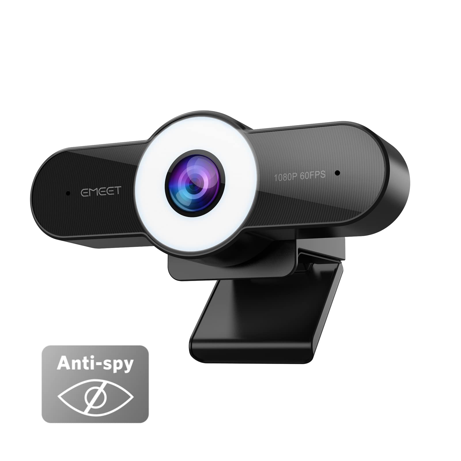 EMEET 1080P Webcam with Microphone - 60FPS Streaming Camera with Light, 3 Level Lights, 2 Noise-Cancelling Mics, C970L Computer Camera with Privacy Mode, Autofocus HD Webcam for Meeting/Gaming/Class