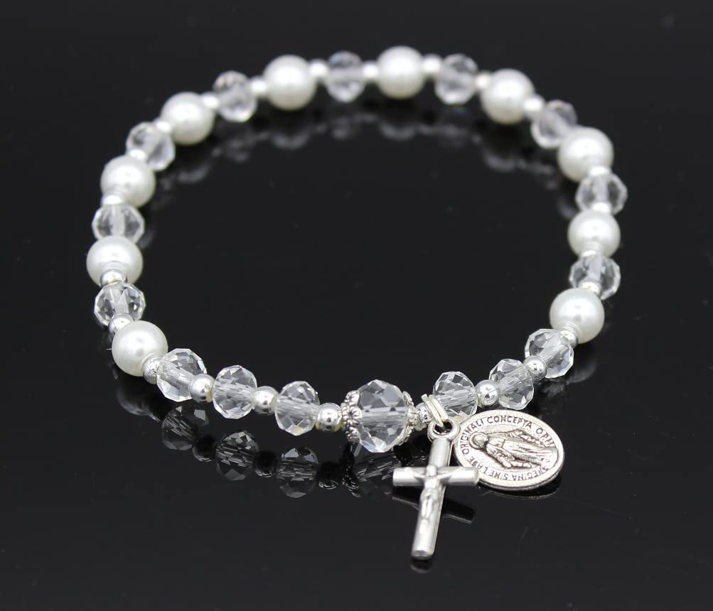 Christian Living Stretch Rosary Bracelet with Crucifix and a Miraculous Medal