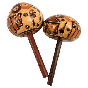 Carved Pair Gourd Stick Maracas Hand Made Fair Trade Peru Musical Instrument