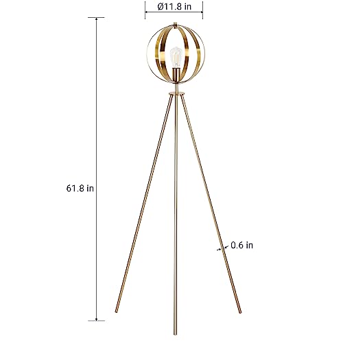 JUNNAI Gold Tripod Floor Lamp: Elegant Tall Lamp with Brass Rotating Cage Shade & E26 Lamp Base | Modern Standing Lamp for Living Room, Bedroom, Office