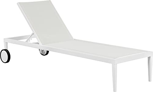 Meridian Furniture 373White Nizuc Collection Modern | Contemporary Resilient Mesh Water Resisting Fabric Upholstered Outdoor Patio Adjustable Sun Lounge Chair, 80.5" W x 29" D x 13.5" H, White