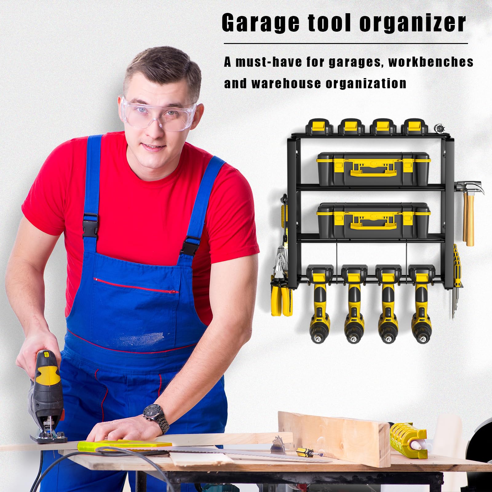 CIOYQOGOG Power Tool Organizer, 4-Layer Storage Rack with 2 Screw Holes, Heavy Duty Iron Construction, Easy Assembly, Holds Over 100 lbs, Ideal for Workshop, Garage, and Storage