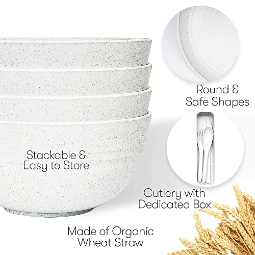 Wheat Straw Dinnerware Sets | Unbreakable Dinnerware Sets | Dishwasher Microwave Safe Dinnerware | Eco Friendly Non Breakable Dinnerware Sets | RV Outdoor Camping (White, Service for 4 (28 pcs))