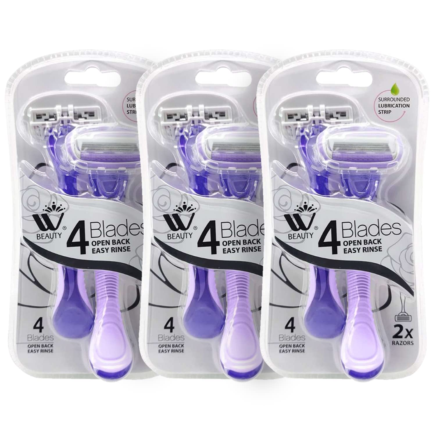Natural Solution Razors for Women – Extra Smooth 4-Blade Shaver Infused with Vitamin E & Aloe, Provides Gentle Shaving, 3-Pack (6 Pieces) in Pink/Purple