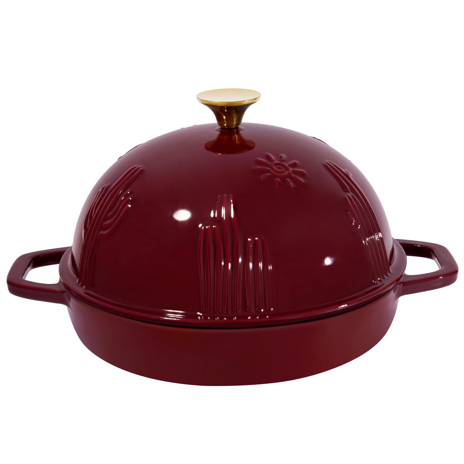 Flavehc Bread Oven Cast Iron Bread Dutch Oven with Cloche Lid for Bread Baking Red Enameled Cast Iron Bread Oven with Dome Lid for Sourdough