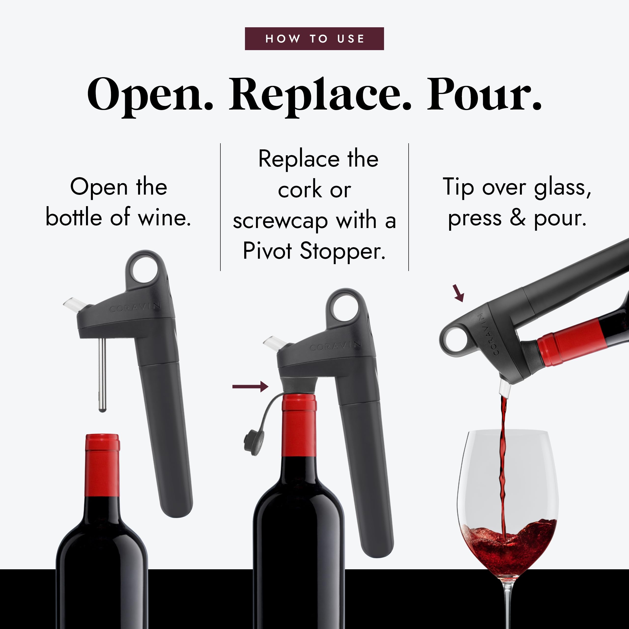 Coravin Pivot Plus Wine Preservation System - Preserve Wine for 4 Weeks - Pivot System, 1 Wine Aerator Attachment, 2 Capsules, 2 Wine Bottle Stoppers & 1 Bottle Sleeve - By-the-Glass Wine Saver