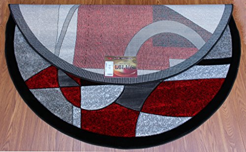 Masada Rugs, Sophia Collection Hand Carved Area Rug Modern Contemporary Red Grey White Black (5 Feet 3 Inch X 5 Feet 3 Inch) Round