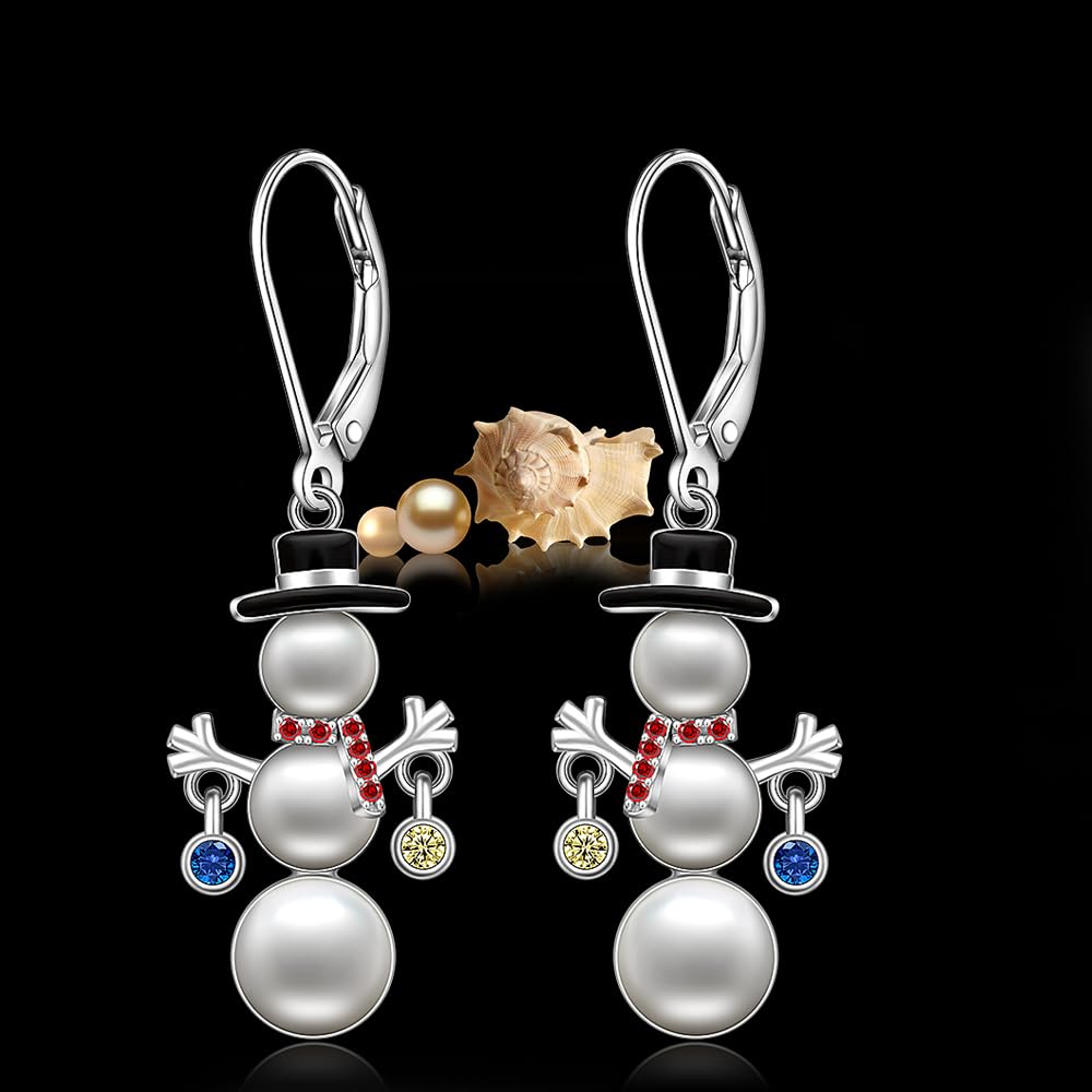 Christmas Snowman Earrings Pearl Earrings for Women Dangle Drop Winter Snow Red Santa Leverback Holiday Christmas Xmas Gift