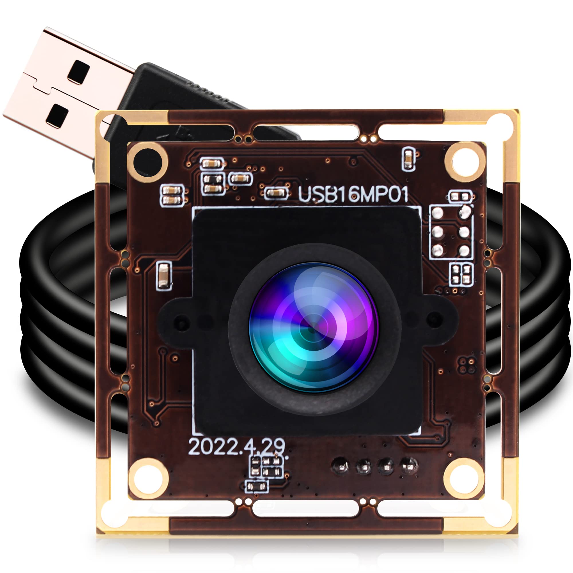 ELP 16 Megapixel USB Camera Module with 75degree No Distortion Lens 3496P 6K Embedded Webcam Board for Computer 16mp CMOS IMX298 USB2.0 Video Raspberry Pi Web PC Camera for 3D printer Bar/QR Code Scan