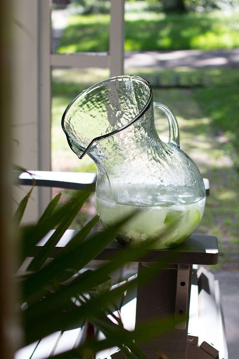 Clear Glass Tilted Hand Blown Water Pitcher Vintage Style Beverage Serving