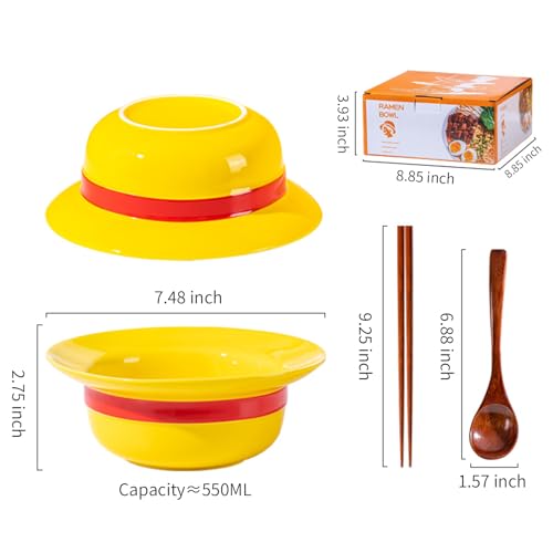 Feellawn Straw Hat Ramen Bowl With Chopsticks for Anime Fans(Ceramic)