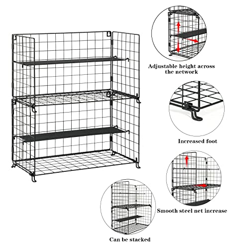 Mug Rack Cup Holder Rack - 4 Tier Stackable Water Bottle Holder Storage for Cabinet Countertop Cupboard Pantry Organization Shelf & Coffee Cup Holder Wall Mounted, Metal Black