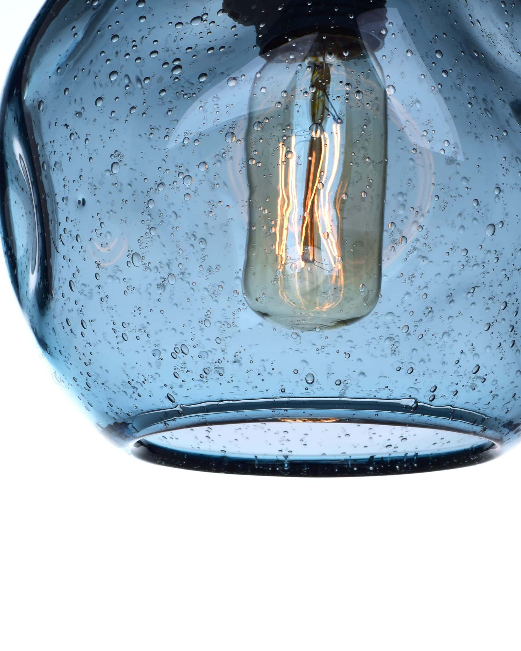 CASAMOTION Glass Pendant Lights Modern Blue Seeded Bubbles Kitchen Lighting Over Island Organic Globe Ceiling Hanging Fixture Dining Room Table Sink Hallway Entryway 7" Inch Diam
