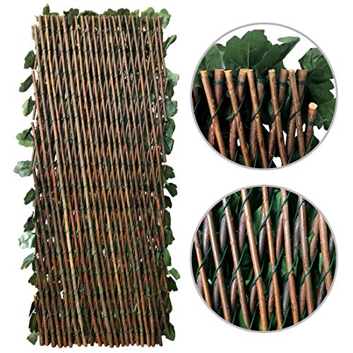 Expandable Fence Privacy Screen for Balcony Patio Outdoor,Decorative Faux Ivy Fencing Panel,Artificial Hedges (2PC,Single Sided Leaves)…