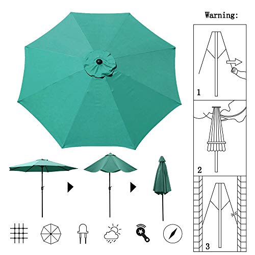 KAHOO Outdoor Patio Umbrella, 9FT Large Size Table Umbrella with Crank Handle & Sturdy Ribs, Summer Market Umbrella for Garden, Pool, Beach, and Lawn, Green