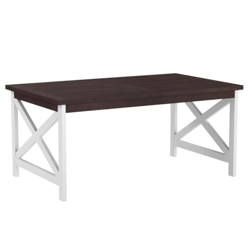 Christopher Knight Home Newman Indoor Farmhouse Acacia Wood Coffee Table with Base, White Base / Dark Brown Top, 24 in x 40 in x 18.25 in