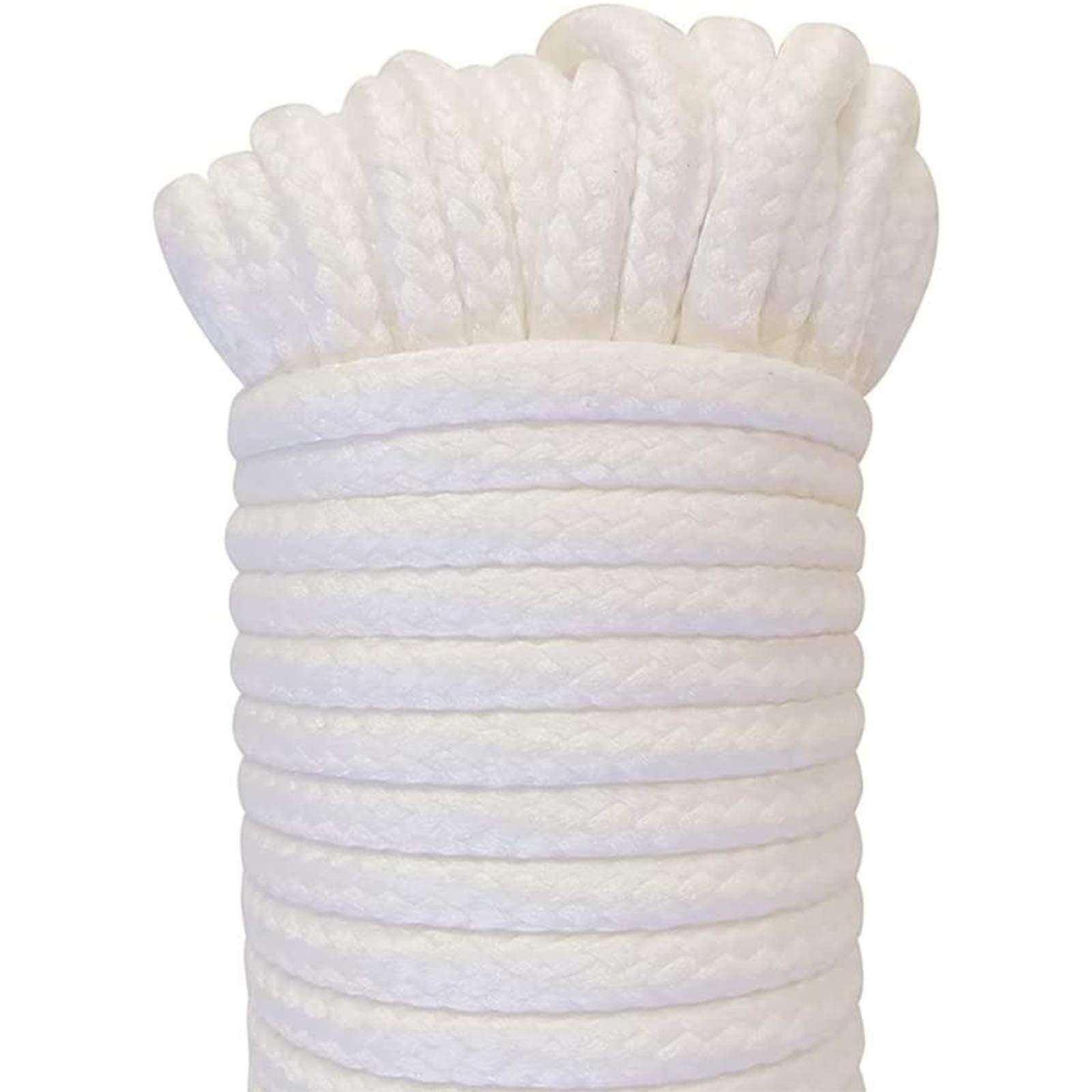 HOUERT Clothesline Rope, 3/16Inch Retracting Outdoors All-Purpose Rope for Laundry Line Dryer with 2 Carabiner Hooks (White, 100ft)