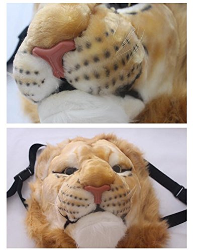 LANFIRE Domineering backpack stuffed tiger head 3D simulation personalised shoulder Bag Animal head shoulders bag (large, lion)
