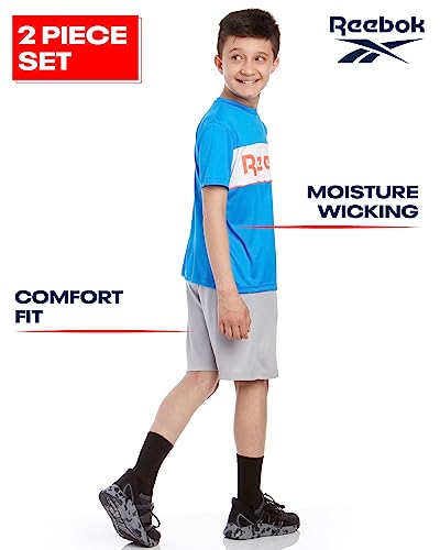 Reebok Boys' Active Shorts Set - 2 Piece Performance T-Shirt and Basketball Gym Shorts (8-12), Size 8, Electric Blue/Light Grey