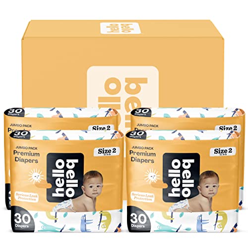 Hello Bello Premium Baby Diapers Size 2 I 120 Count of Disposable, Extra-Absorbent, Hypoallergenic, and Eco-Friendly Baby Diapers with Snug and Comfort Fit I Surprise Boy Patterns