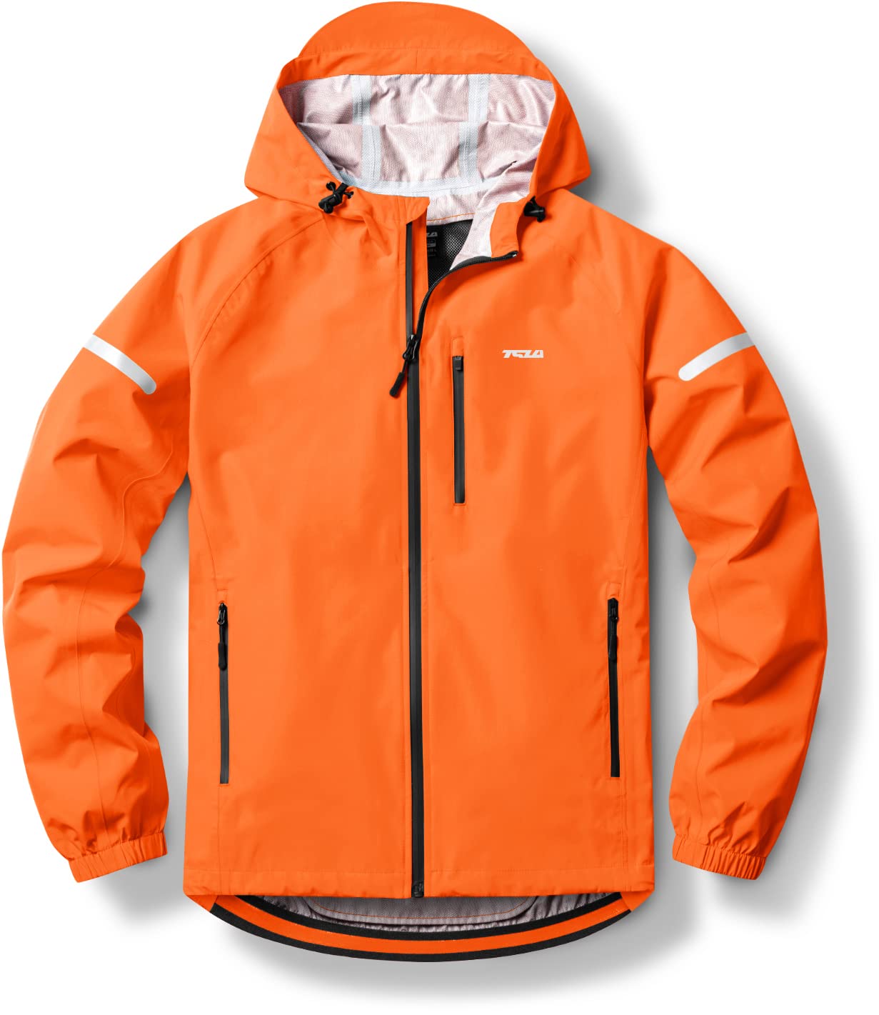 TSLA Men's Cycling Waterproof Jacket, Reflective Hoodie Windbreaker, Packable Bike Rain Jackets with Back Pocket, Cycling Neon Yellow, X-Large