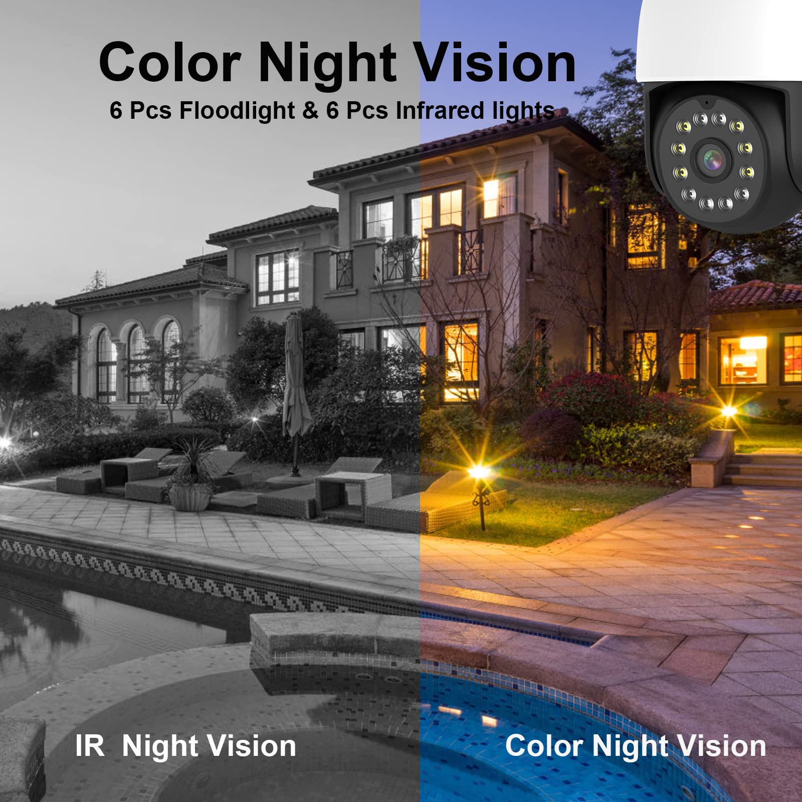 Dosilkc 4K 8MP Security Cameras Outdoor, 360° PTZ Outdoor Camera Auto Tracking, Starlight Color Night Vision Cameras for Home Security, WiFi IP Surveillance Camera with 2-Way Talk, Motion Detection