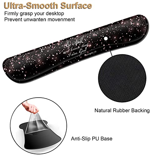 Keyboard Wrist Rest and Mouse Pad with Wrist Support, Ergonomic Gel Mouse Pad and Coaster, for Easy Typing Pain Relief, Memory Foam Keyboard Wrist Rest,Psalm 46-10 Rose Gold Glitter Black Mousepads