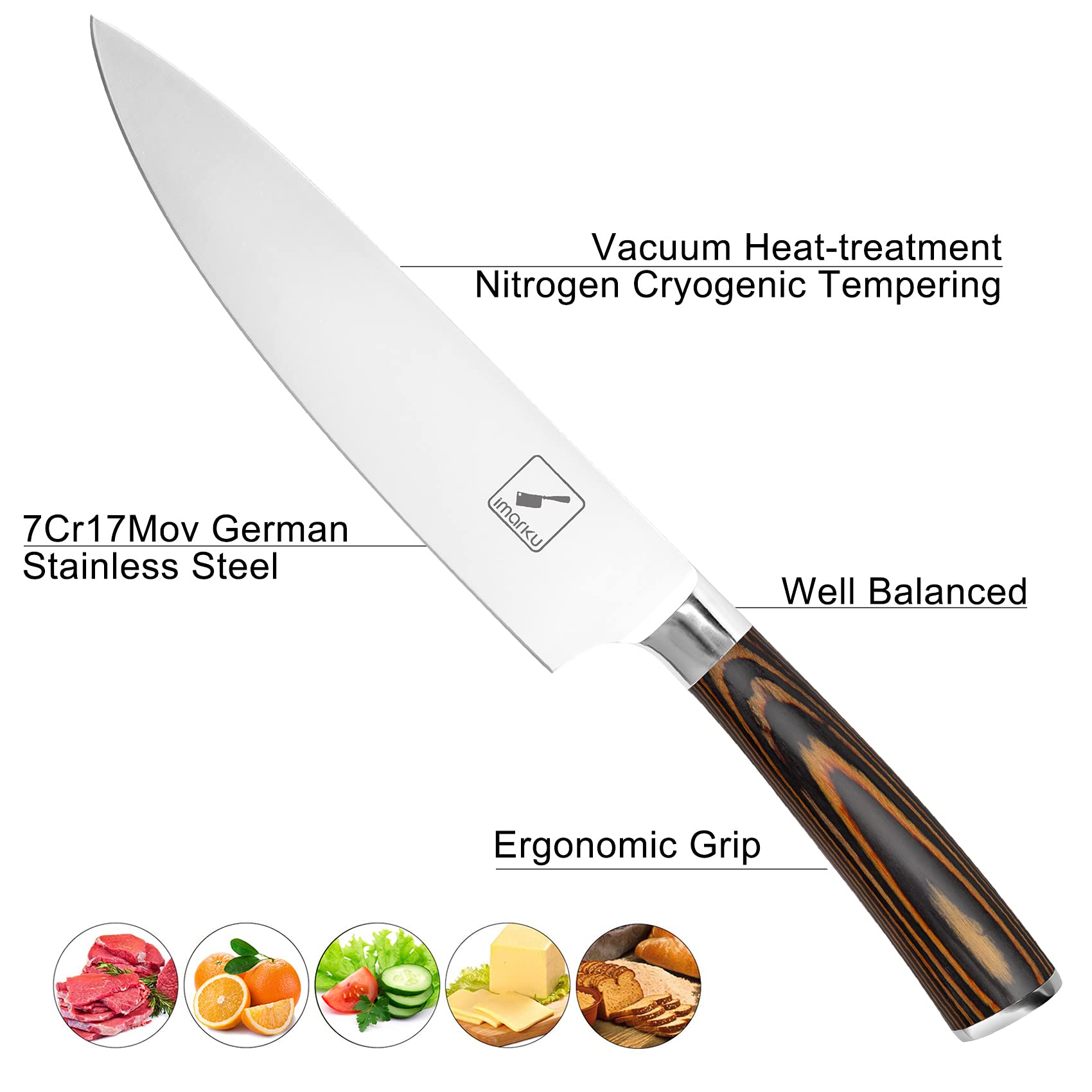 imarku Chef Knife - Pro Kitchen Knife 8 Inch Chef's Knives Japanese SUS440A Stainless Steel Sharp Paring Knife with Ergonomic Handle, Orange Handle, Christmas Gifts for Women Men