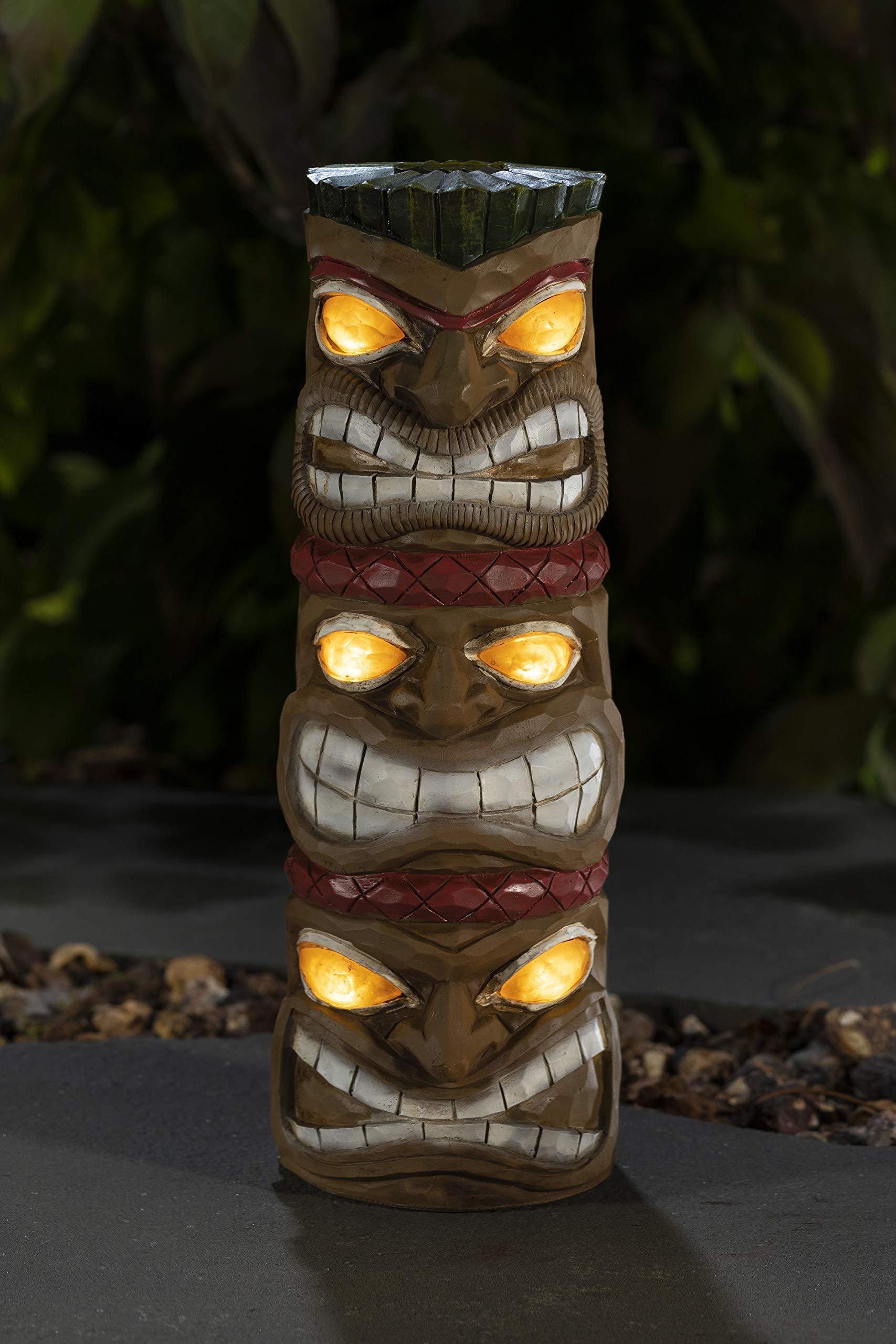 VP Home Triple Tiki Totem Party Time (Cocktail Tiki) Solar Powered LED Outdoor Decor Garden Light