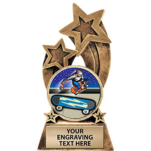 Crown Awards Skateboarding Trophy, 6" Glory Resin Skateboarding Trophies with Free Custom Engraving