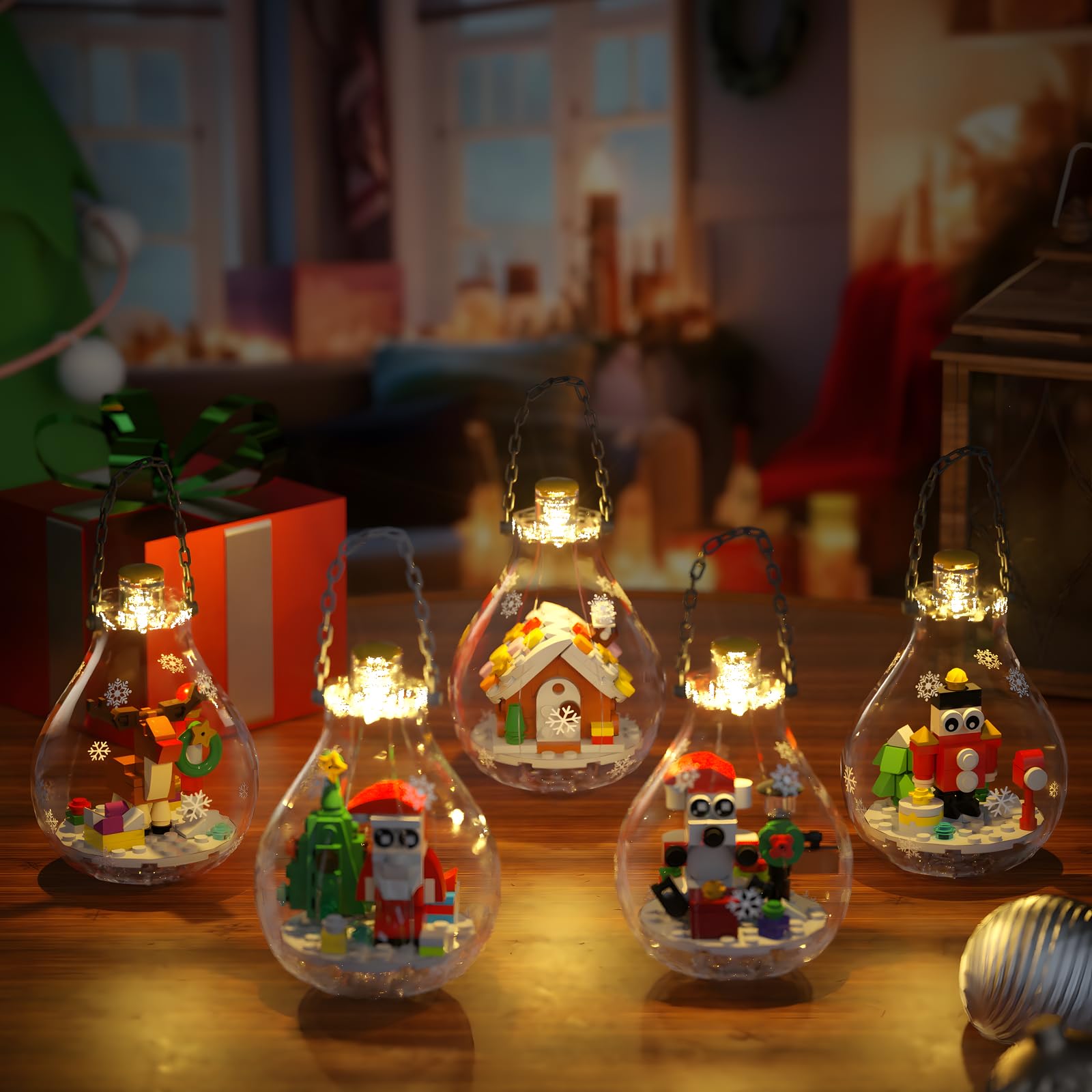 Christmas Building Block Set, Christmas Tree Ornament Decoration with Light, Compatible with Lego, Santa Claus Gingerbread House Nutcracker Elk Polar Bear Toy, Suitable Suitablefor Kids 6+(404 Pcs)