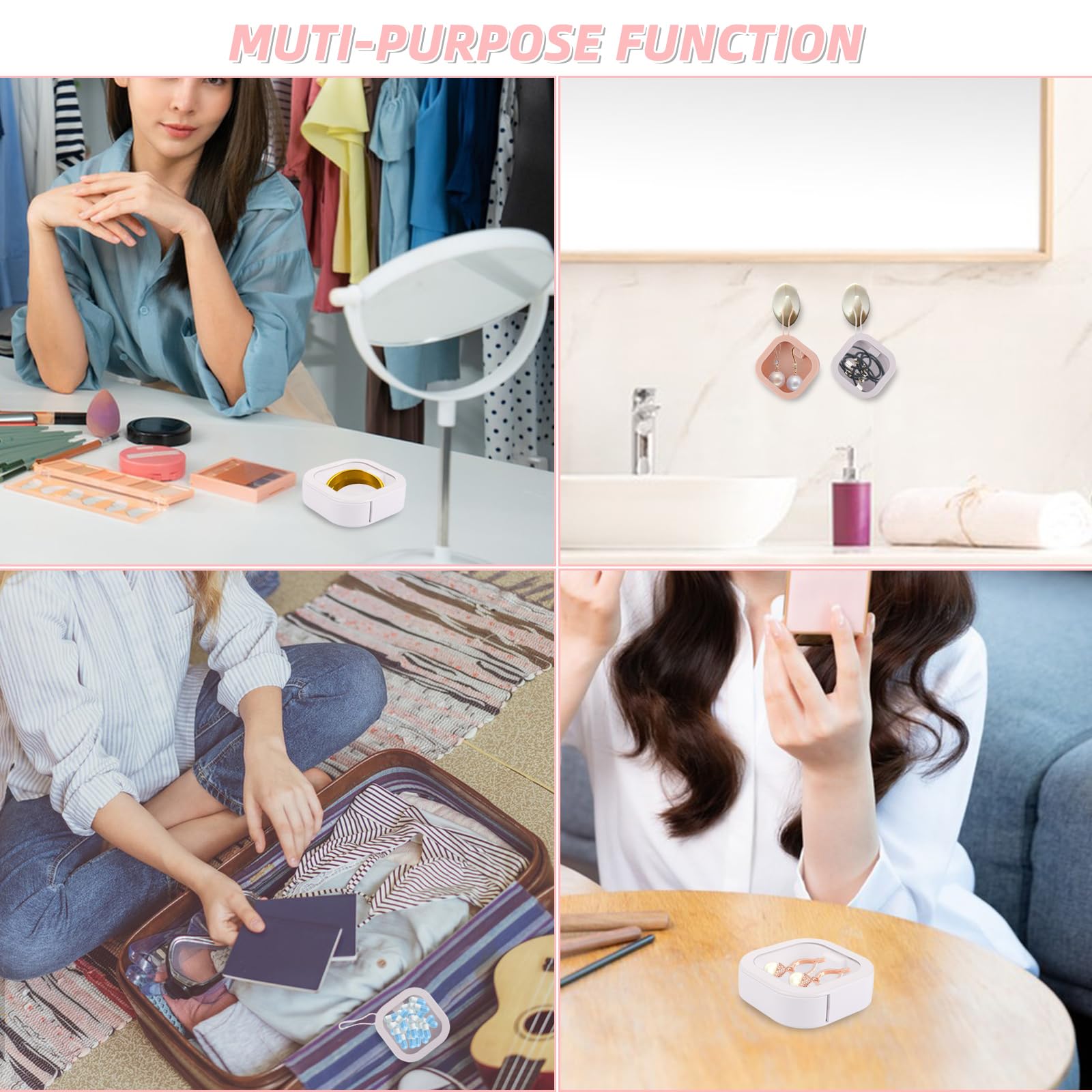GBACHOOSE 6PCS Hair Tie Organizer, Small Portable Hair Tie Holder Hair Tie Container, Stackable Hair Tie Holder Hair Tie Storage Hair Tie Organizer Travel(Pink & White)
