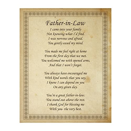 Father In Law - Vintage Parchment Wall Art, Family Quotes Wall Art, Inspirational Wall Art Print for Home Decor, Office Decor, Farmhouse Decor, Bedroom or Living Room Decor For Wall, Unframed -8x10