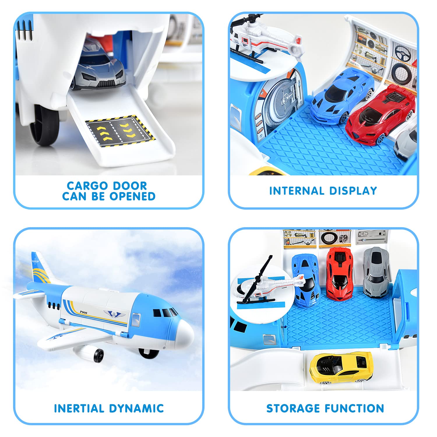 Tuko Transport Cargo Airplane Car Toy Play Set for 3+ Years Old Boys and Girls(Blue)