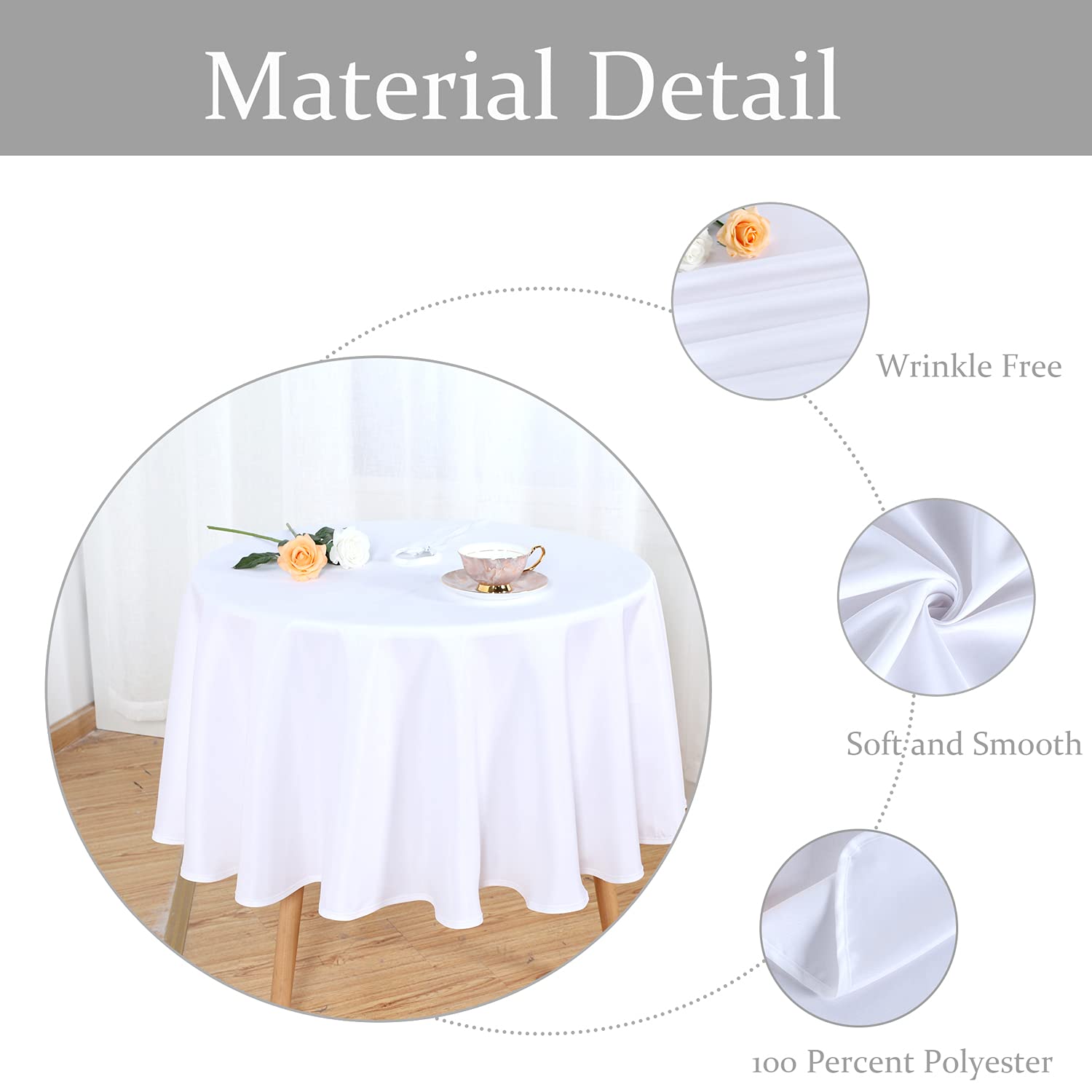 Fitable Table Cover Outdoor and Indoor Tablecloth - Washable Waterproof Wrinkle Free Table Cloth with Zipper and Umbrella Hole for Spring/Summer/Party/Picnic/BBQS/Patio White 60R