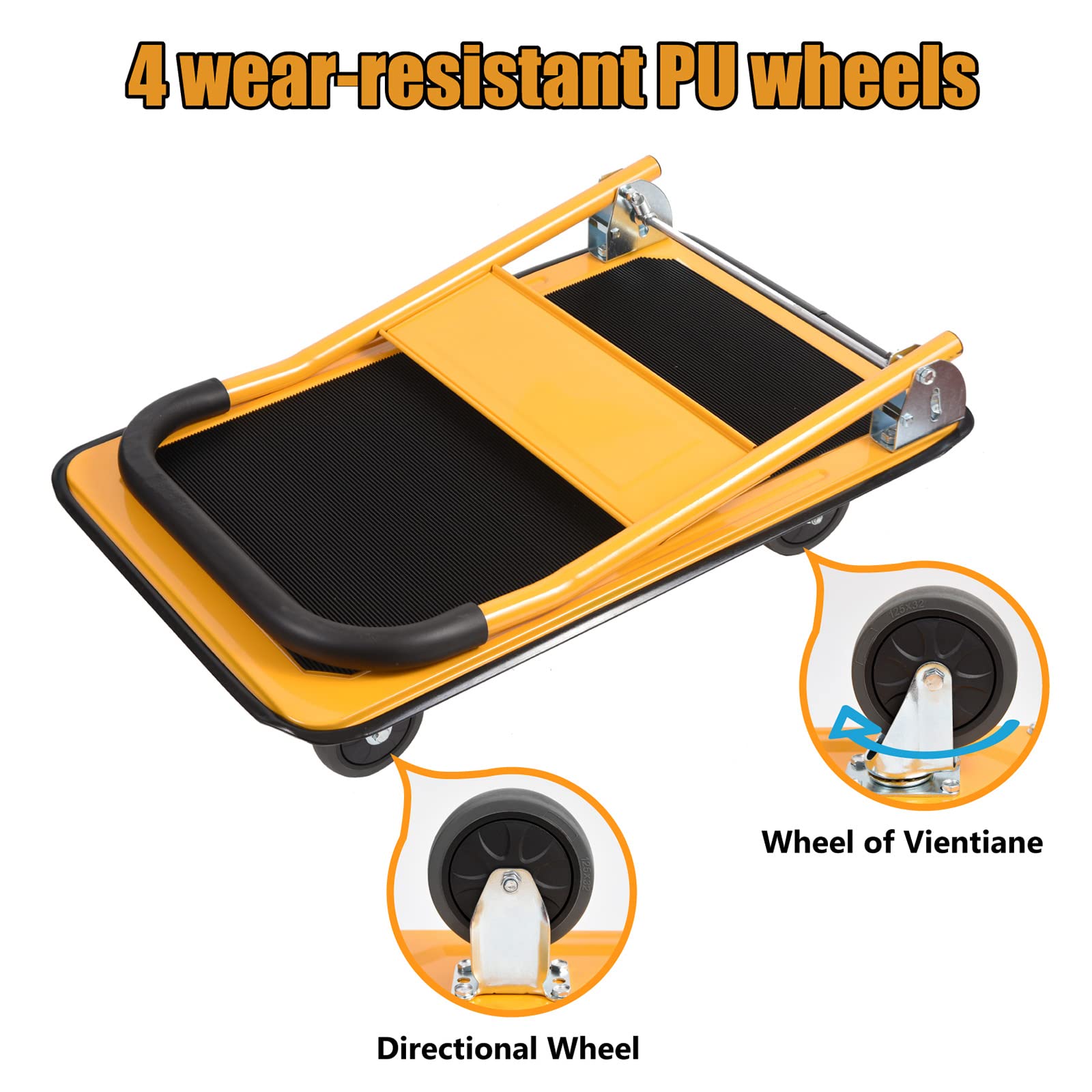 Platform Truck Hand Truck Foldable Dolly Cart for Moving Easy Storage and 360 Degree Swivel Wheels 440lbs Weight Capacity 28.7x18.5x32.3in Yellow